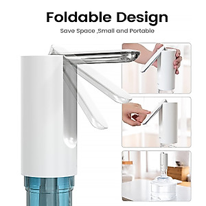 Portable Water Dispenser, 5 Gallon Water Bottle Pump,USB Charging Automatic Drinking Water Pump with Foldable Water Outlet,Portable Water Jug Switch for Home Kitchen Office Camping