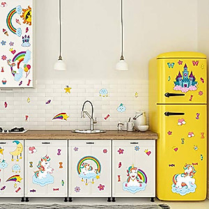 CCINEE Unicorn Window Cling Stickers,Rainbow Flower Window Decals Double Side Sticker for Kids Room Decoration,8 Sheets