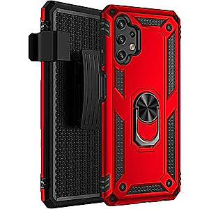 SaharaCase Military Kickstand Series Case Cover for Samsung Galaxy A13 LTE (2022) - Holder/Kickstand/Belt Clip - Rugged Protection Anti-Slip Grip Slim Fit (Red)