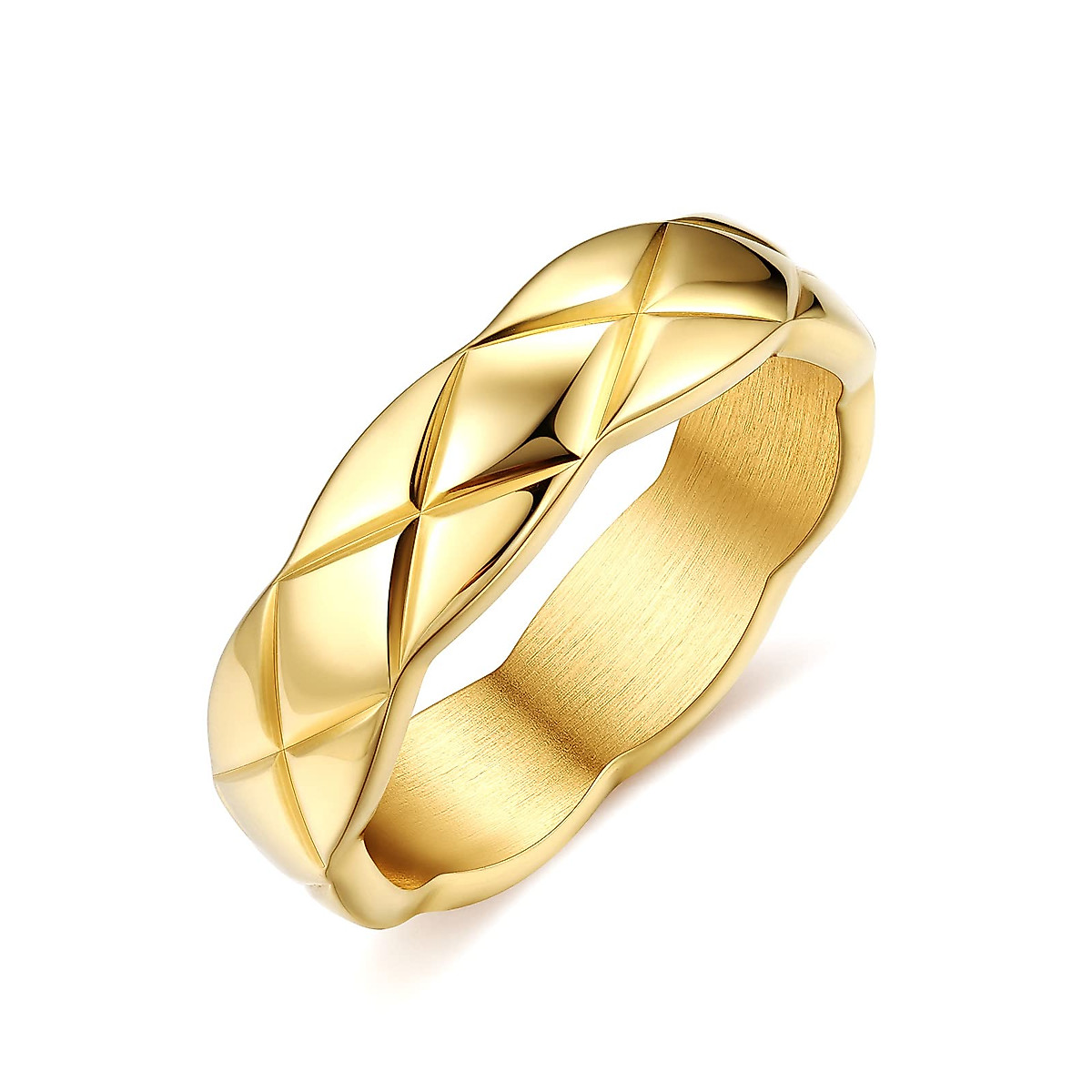 FOCALOOK Gold Ring 14K, Gold Rings for Women, Crush Wide Band Gold Ring, Wide Gold Band, Stacking Rings, Gold Wedding Band Minimalist Style (Gold, 7)