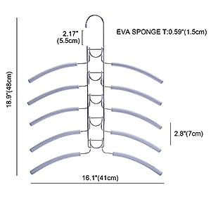 Nature Smile 2 Pack 5 in 1 Anti Slip Multiple Sweater Coat Hangers,Multi Layers Wardrobe Clothes Rack,Heavy Duty Metal Space Saver Shirt Blouse Hanger Closet Storage Organizer,Light Grey Color