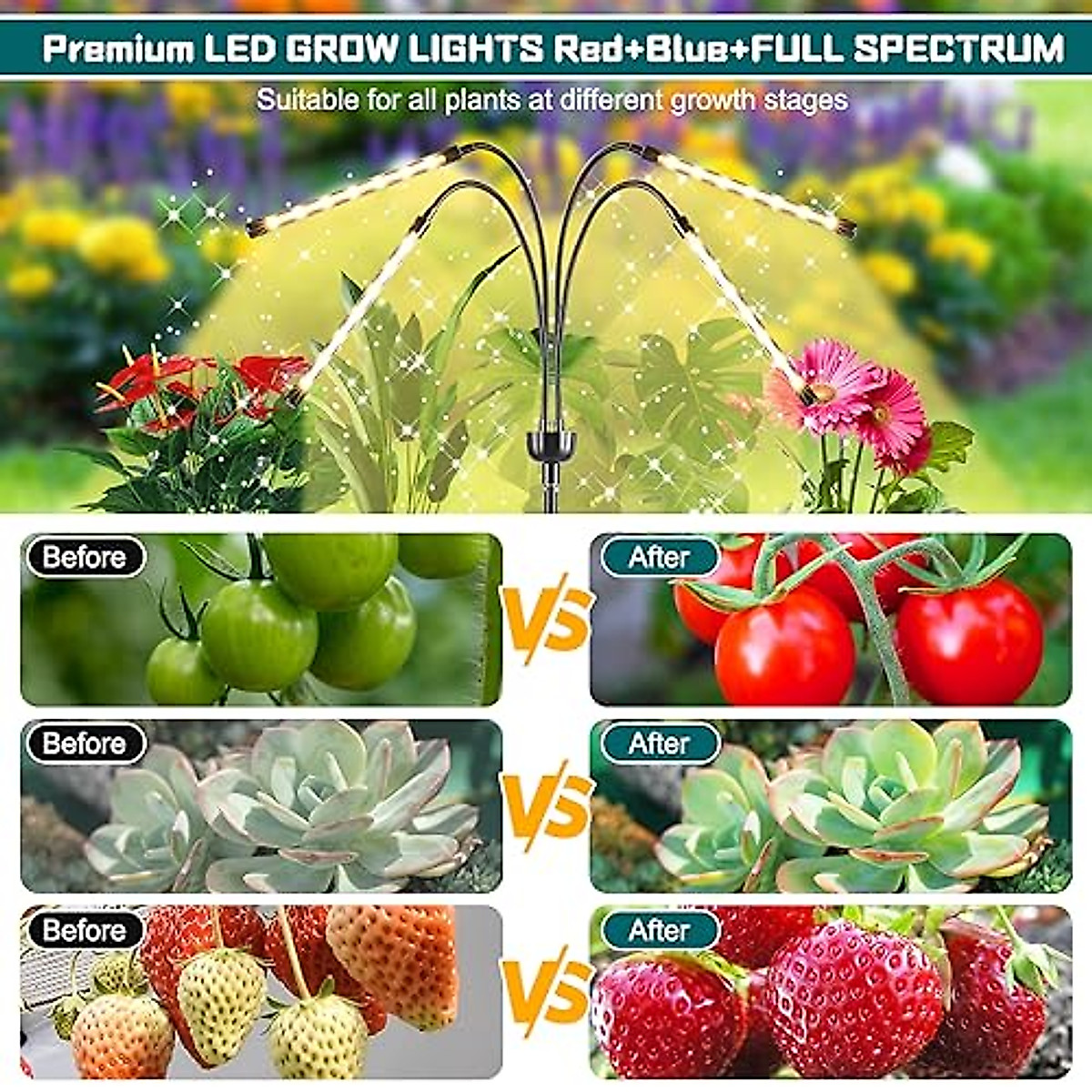 ZXMEAN Grow Lights for Indoor Plants Full Spectrum with 15-60 inches Adjustable Tripod Stand Plant Light with 4/8/12H Timer with Remote Control, LXG0009
