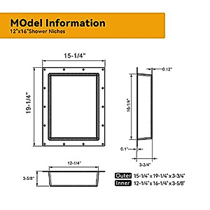 CKB Shower Niche Insert Storage Shelf, 12” x16”, Single Niche Black.