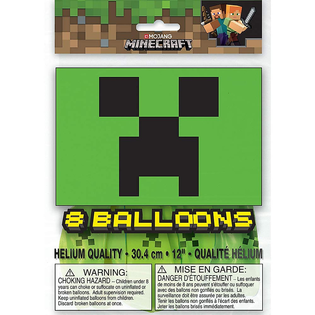 Multicolor Latex Minecraft Balloons (12") 8 Count - Vibrant & Durable Material, Perfect for Gamers' Epic Party Celebrations