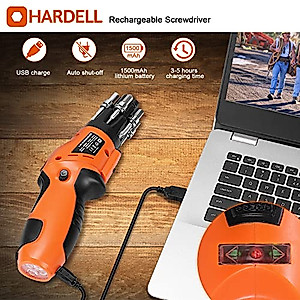 HARDELL Electric Screwdriver Cordless, 3.6V Rechargeable Power Screwdriver With Rear Flashlight, 6 In 1 Electric Screwdriver Set For Assembly Furniture, 1.5Ah Li-Ion Battery Screwdriver, 3.5 N.m