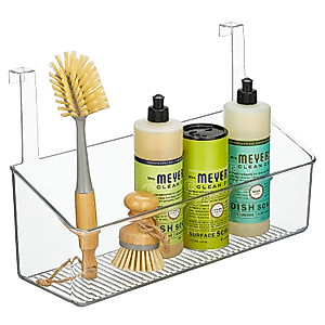 mDesign Plastic Kitchen Over Door Storage Basket Organizers for Kitchen Organization - Hanging Back of Door Holder Rack for Aluminum Foil, Plastic Wrap, or Sandwich Bags, Ligne Collection, Clear