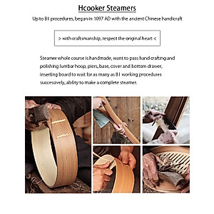 Hcooker 3 Tier Kitchen Bamboo Steamer with Double Stainless Steel Banding for Asian Cooking Buns Dumplings Vegetables Fish Rice
