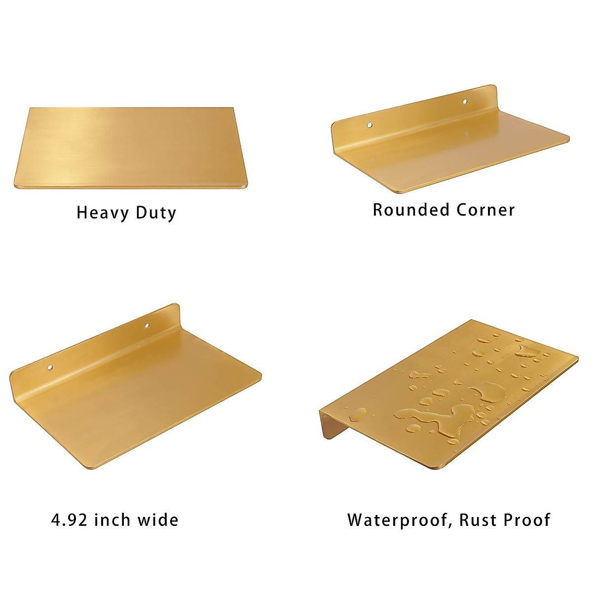 Veefos Small Gold Floating Shelves for Wall Decor 7.7 Inch, 2 Sets Bathroom Shelves Organizer Wall Mount, Sturdy Metal Wall Shelf for Plants Cell Phone Speakers Cameras Living Room Office