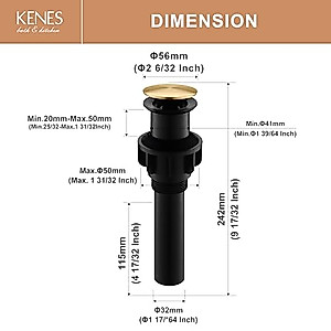 KENES Bathroom Vessel Sink Pop Up Drain Without Overflow Assembly, Lavatory Vanity Sink Drain Stopper, Anti-Clogging Drain Strainer, Brushed Gold, KE-P300A-4