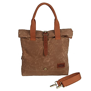 TOURBON Canvas and Leather Roll-top Clip-On Bicycle Panniers Women's Shoulder Tote Bag (Brown)