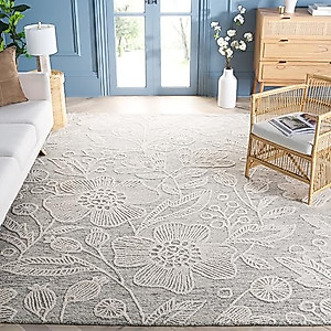 SAFAVIEH Jardin Collection Area Rug - 8' x 10', Grey & Ivory, Handmade Floral Wool, Ideal for High Traffic Areas in Living Room, Bedroom (JAR727F)