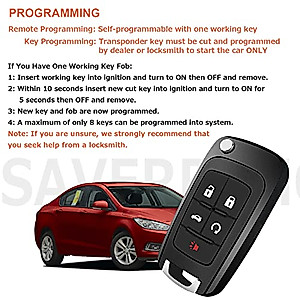 SaverRemotes Key Fob Compatible with 2010-2019 Chevy Equinox/Camaro/Cruze/Malibu/Impala/Sonic/GMC Terrain/Buick Lacrosse/Regal/Verano/Encore Keyless Entry Remote Replacement for OHT01060512