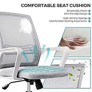 Office Chair, Desk Chair Ergonomic Mesh Office Chair Mesh Grey Computer Chair, Home Office Desk Chairs with Wheels, Mid Back Office Desk Chair Rolling Swivel Task Chair with Lumbar Support Armrests
