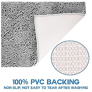 EGYPHY Luxury Chenille Bathroom Rug 20 x 32 Extra Soft and Absorbent Bath Rug Non Slip Shaggy Bath Mat Plush Washable Carpet Mats for Tub Shower, Bathtub and Bath Room, Grey