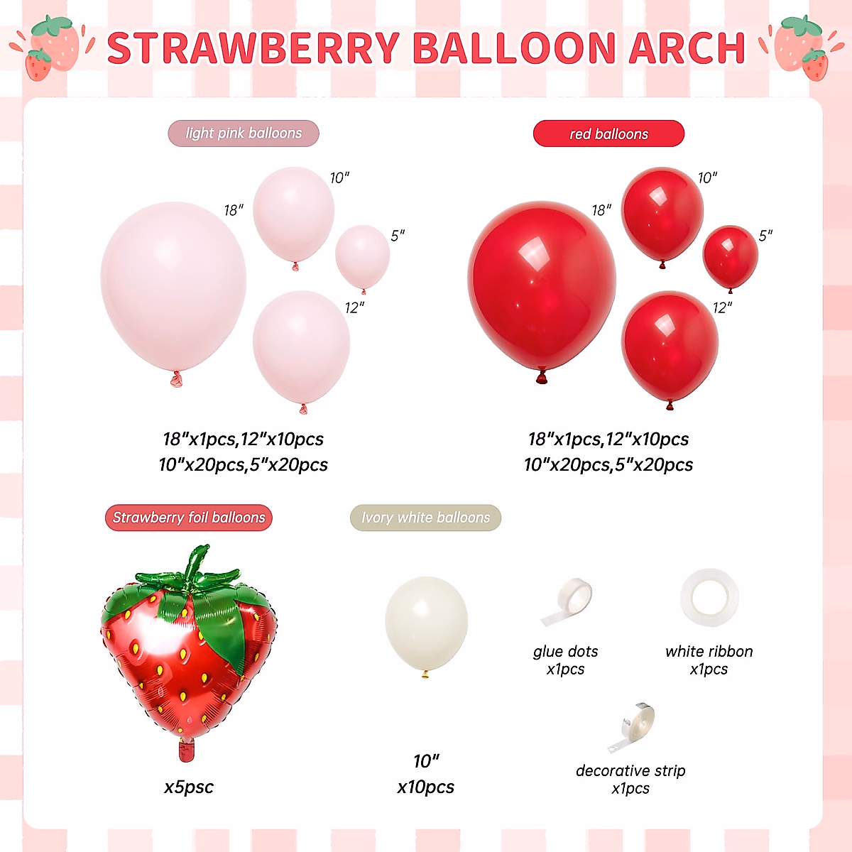 120pcs Strawberry Balloon Arch Garland Kit, Red and Pink Balloons with 27inch Strawberry Foil Balloons for Sweet One Berry First Birthday Baby Shower Strawberry Party Decorations