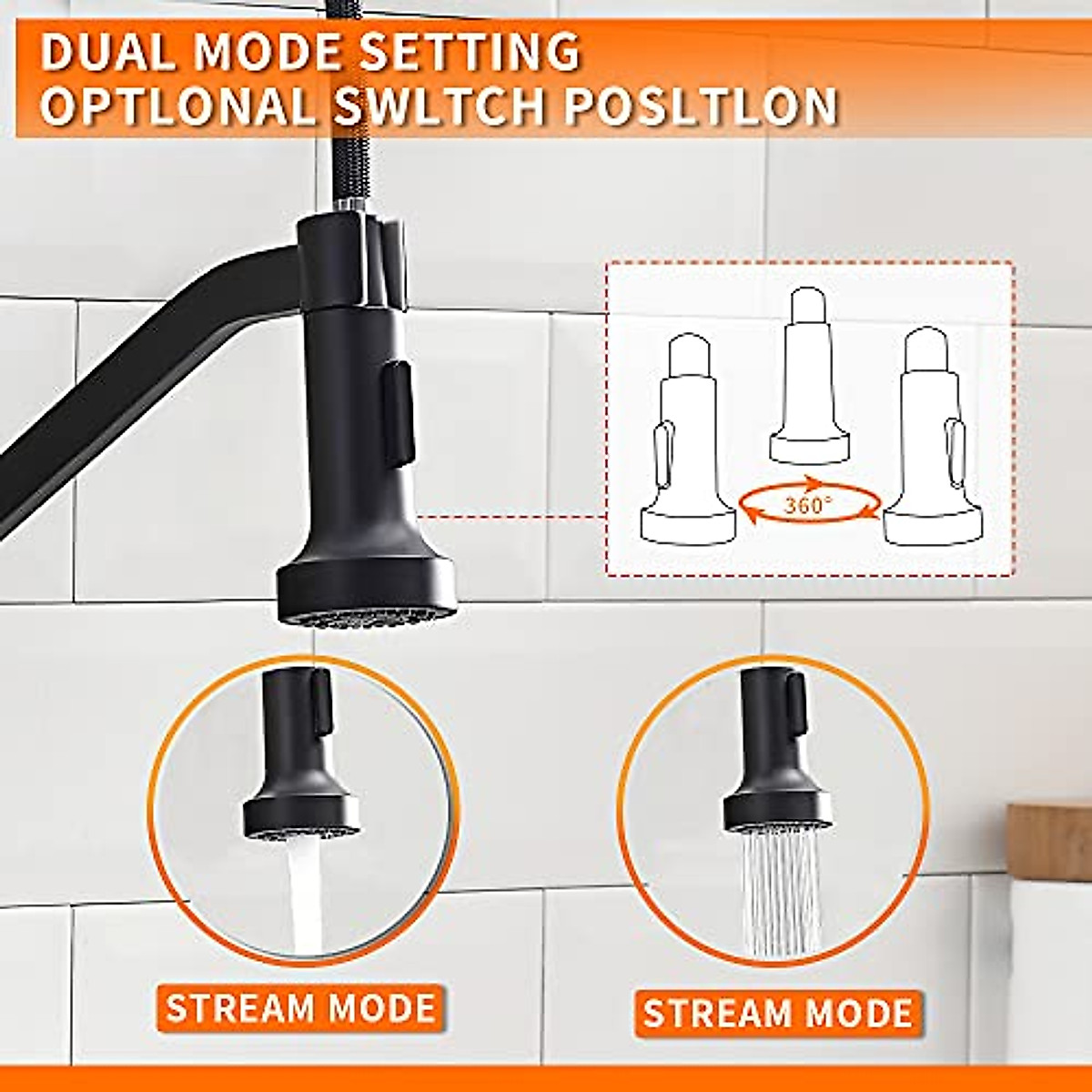 OWOFAN Black Kitchen Faucets with Pull Down Sprayer Industrial Single Handle One Hole Or 3 Hole Faucet for Farmhouse Camper Laundry Utility Rv Wet Bar Sinks