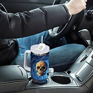 Slewiaeky Tumbler with Handle 40 oz Goth Skull Classic Wolf Travel Mug with Lid and Straw Stainless Steel Vacuum Insulated Water Bottle Cup for Iced Tea Coffee Cold Beverages Cup Holder Friendly