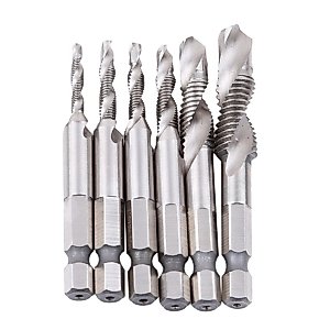 CH 6pcs/set HSS High Speed Steel Thread Spiral Screw Metric Composite Tap Drill Bit Tap