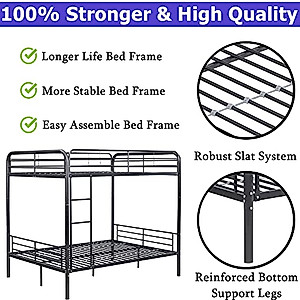 Movdevy Heavy Duty Full Over Full Bunk Beds, Metal Bunk Beds Full Over Full for Kids Adults, Industrial Style Full Over Full Size Bunk Bed with Ladder, Can Be Converted To 2 Beds, No Box Spring Needed