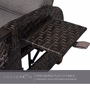 Grand patio Outdoor Recliner with Independent Adjustable Back and Footrest, Air Pump 150° Lay Flat Reclining Chair Removable Olefin Cushion Flip-Up Table Wicker Grey 1PC