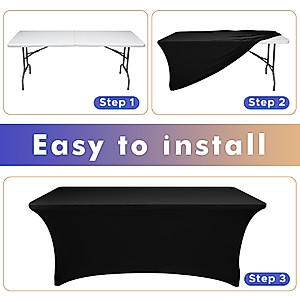 Nasitos 2 Pack Black Table Cloth 6 Foot-Spandex Fitted Tablecloth Rectangle Tables, Open Back Stretch Folding Trade Show Table Covers Fabric Washable & Wrinkle Resistant for Parties, Wedding, Event