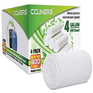 4 Gallon (15 Liter) Trash Bag (400 Count) Small Bathroom 4 Gallon Garbage Bags Clear Plastic Wastebasket Trash Can Liners for Home and Office Bins (400 Count)