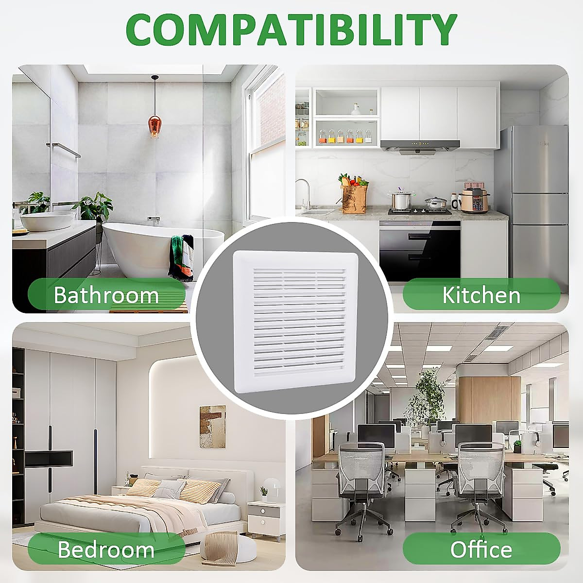 WKZO S97017068 Bathroom Ceiling Fan Grille with Springs Replacement Parts for Bath Fan Fits Models 690 693 VC305C3N VC307C2N 695 and 696N Ventilation Fan - Plastic Grille Cover