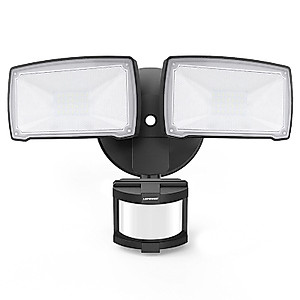 LEPOWER LED Security Lights Motion Sensor Light Outdoor, 30W 3200LM Motion Security Light, 5500K, IP65 Waterproof, 2 Head Motion Detector Flood Light for Garage, Yard, Porch, Black (Not Solar Powered)