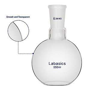 Labasics Glass 250ml Single Neck Flat Bottom Boiling Flask, with 24/40 Standard Taper Outer Joint, 250ml