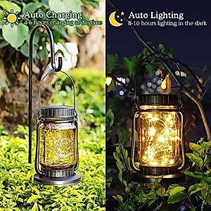 NEEMO Solar Mason Jar Fairy Lights, 4 Pack Solar Lanterns Outdoor Waterproof Glass Lamp, Vintage Jar Starry Fairy Light with Angel Pattern for Patio, Garden, Party, Holiday [Warm White]