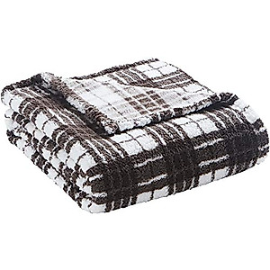 ELLE HOME Oversized Sherpa Throw - Soft Warm Flannel Fleece Blanket, for Bed and Couch - Oversized Throw 50" X 70", Black and White Plaid