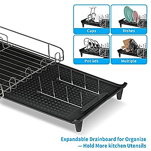 JINGFU Dish Drying Rack - Stainless Steel Dish Racks for Kitchen Counter, Large Dish Drying Rack with Drainboard, Dish drainers for Kitchen Counter,Expandable Dish Rack for Cups, Cutlery, Pot&lid