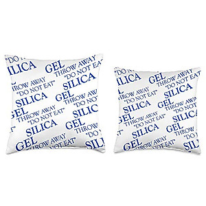 Silly Snacky Snacks DO NOT EAT SILICA GEL Desiccant Silica Gel DO NOT EAT Away Blue White Throw Pillow, 18x18, Multicolor