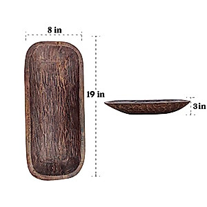 BNDPLUS Wooden Dough Bowl Antique Walnut Reddish Brown Vintage, Wood Long Dough Bowl Large, Wooden Dough Bowls, centerpiece Wood bowl L19 X W8 X H3 inch