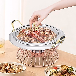 Round Stainless Steel Chafing Dish Buffet Catering Chafers Servers and Warmers with Glass & Lid Holder with Fuel Holder for Event Party Holiday Banquet