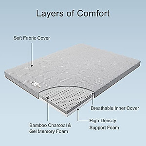 BedStory 4 Inch Memory Foam Mattress Topper Queen, Gel & Bamboo Charcoal Infused Bed Toppers, Foam Mattress Pad with Breathable Removable Cover, High-Density Memory Foam