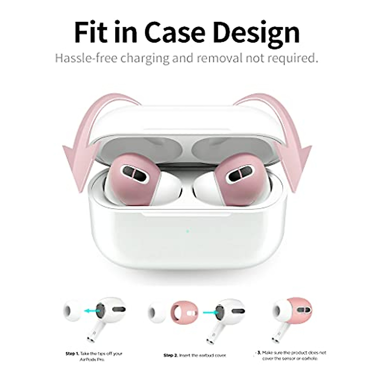 Loirtlluy Airpods Pro Silicone Case with 2 Pairs Ear Tips Covers， Soft Premium Skin Case Cover Shock-Proof Protective Case with Keychain for Airpods Pro, Front LED Visible, Pink