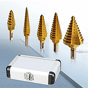 Reeson Step Drill Bits 5pcs 50 Sizes Unibit High Speed Steel Titanium Coated Double Cutting Blades for Sheet Metal Hole Drilling Cutting with Automatic Center Punch