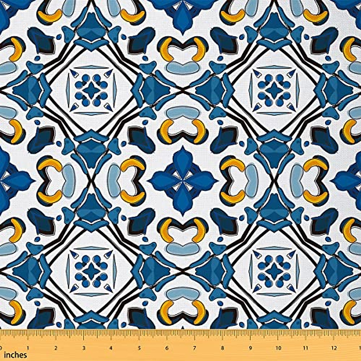 Erosebridal European Fabric by The Yard, Boho Floral Upholstery Fabric, Retro Ceramic Classic Tilework Style Decorative Fabric for Upholstery and Home Accents, Azure Blue, 1 Yard
