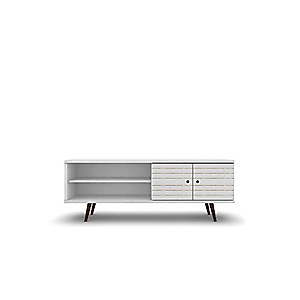 Manhattan Comfort Liberty Mid Century Modern TV Stand for Televisions up to 60 Inches, Bedroom and Living Room Entertainment Center with Storage, Shelves, and Cabinet, 63" Wide, White