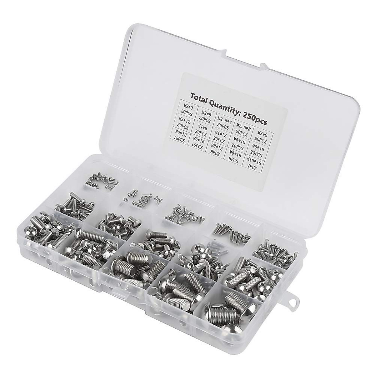 ZXY-NAN Screws Set, 250pcs M2/ M2.5/ M3 /M4/ M5/ M6/ M8/ M10 Machine Screws Set for Laptop/Keyboard/Phone/PC