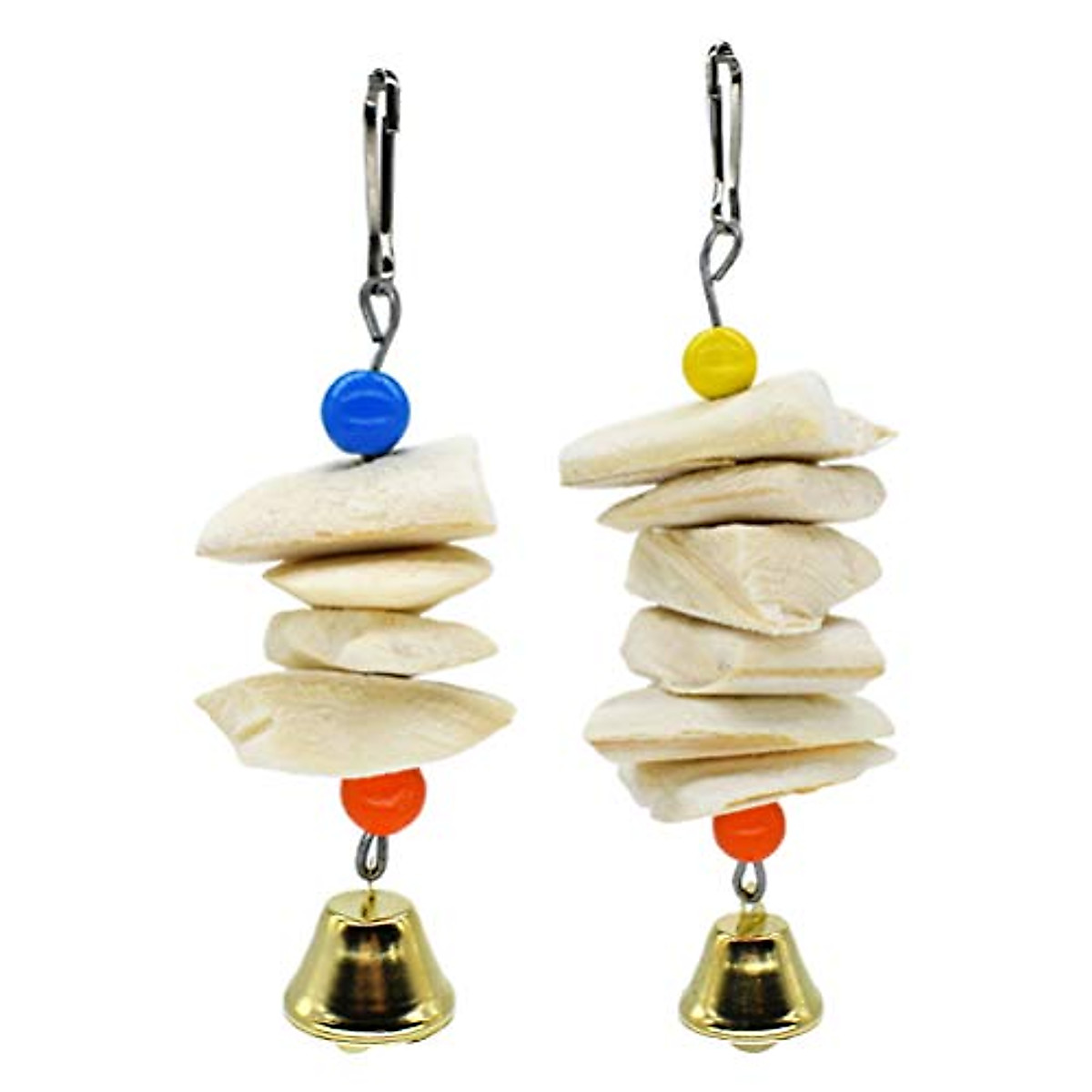 balacoo 2 Pcs Parrot Bird Chewing Toy Cuttlebone Beak Grinding Stone Parrot Bite Tearing Toy Bird Cage Toys with Bell for Budgies Hamster Chinchilla Rabbit Random Color