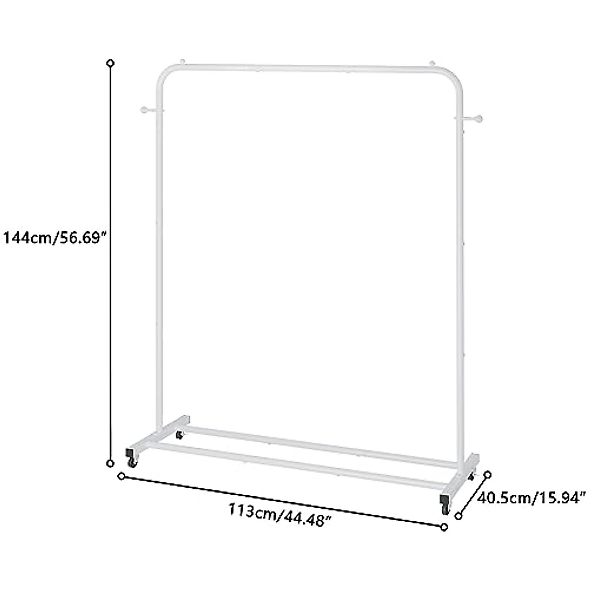 Boeeoan Garment Rack, Clothes Rack With Wheels, Freestanding Simple Single Pole, Coat Rack, Multi-functional Rolling Clothing Storage Rack With 2 Hooks for Bedroom, Laundry Room, Living-room, White
