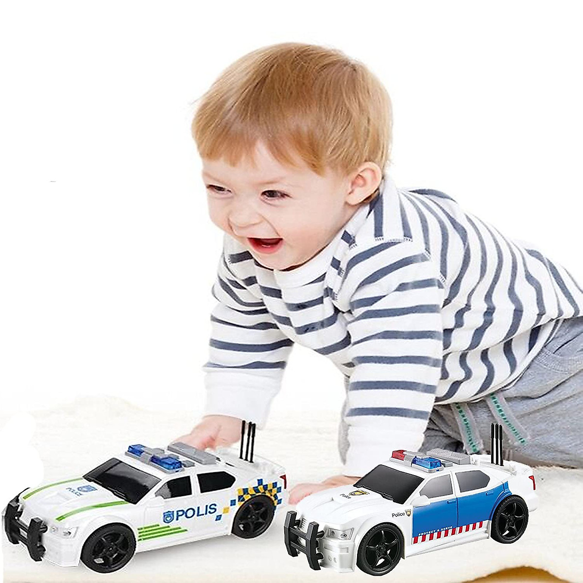 YEAM Police Car Toy Plastic Pursuit Rescue Vehicle with Sirnes Sound and Light for Kids Toddlers Boys 1:20 (Blue)