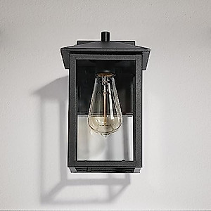Black Outdoor Wall Lights, Farmhouse Exterior Wall Sconces Light Fixture with Clear Glass, Modern Square Waterproof Lanterns for Front Door, Entry, Porch, Patio, and Gazebo
