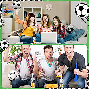 Domensi 24 Pack Cups 14.2 oz Plastic Tumbler with Lid and Straw Clear Reusable Cups with Lids and Straws Cups for Birthday Sports Themed Party Supplies(Soccer)