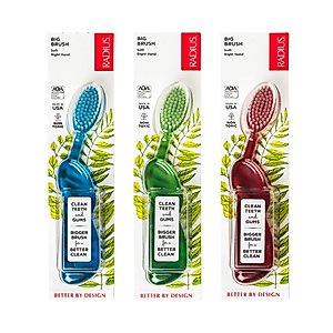 Radius Toothbrush Big Brush For Right Hand 6 Pack (Assorted)