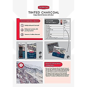 Derwent Tinted Charcoal Pencils, 4mm Core, Metal Tin, 24 Count (2301691)