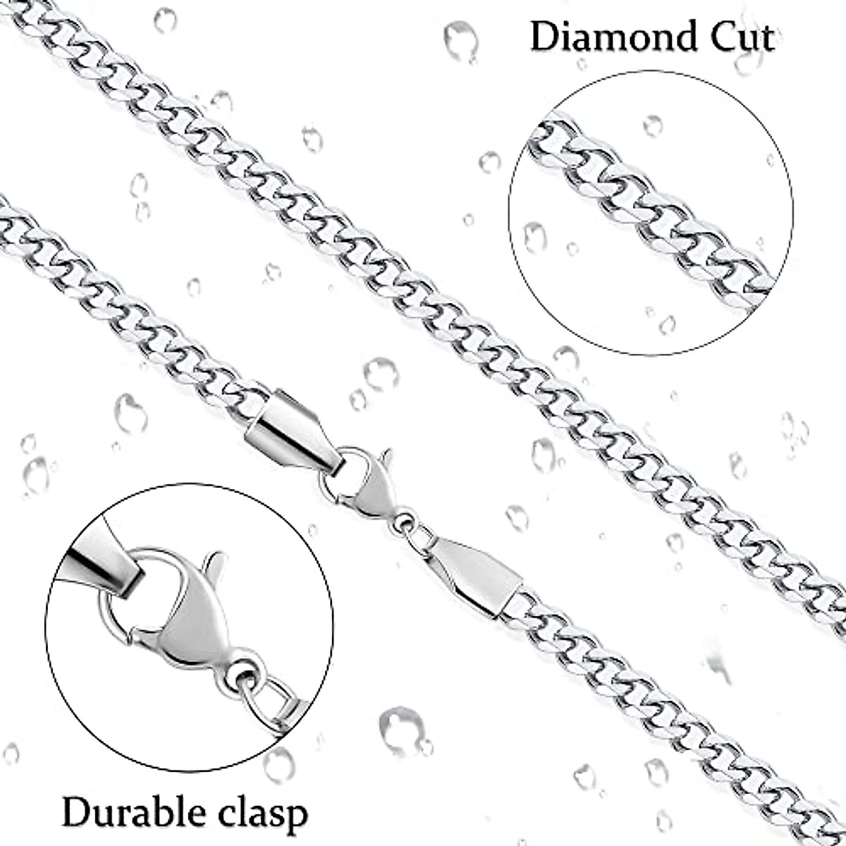 Fiusem Silver Tone Cuban Link Chain for Men, 5mm Mens Chain Necklaces, Stainless Steel Chain Necklaces for Men Women and Boys, 20 Inch