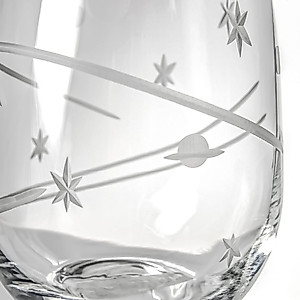 Rolf Glass Space Stemless Wine Glass 17 ounces | Lead-Free Glass | American Made Glass Design | Etched Tumbler Glasses | Planets and Stars - for the Space Enthusiast's Thirst (Set of 4)